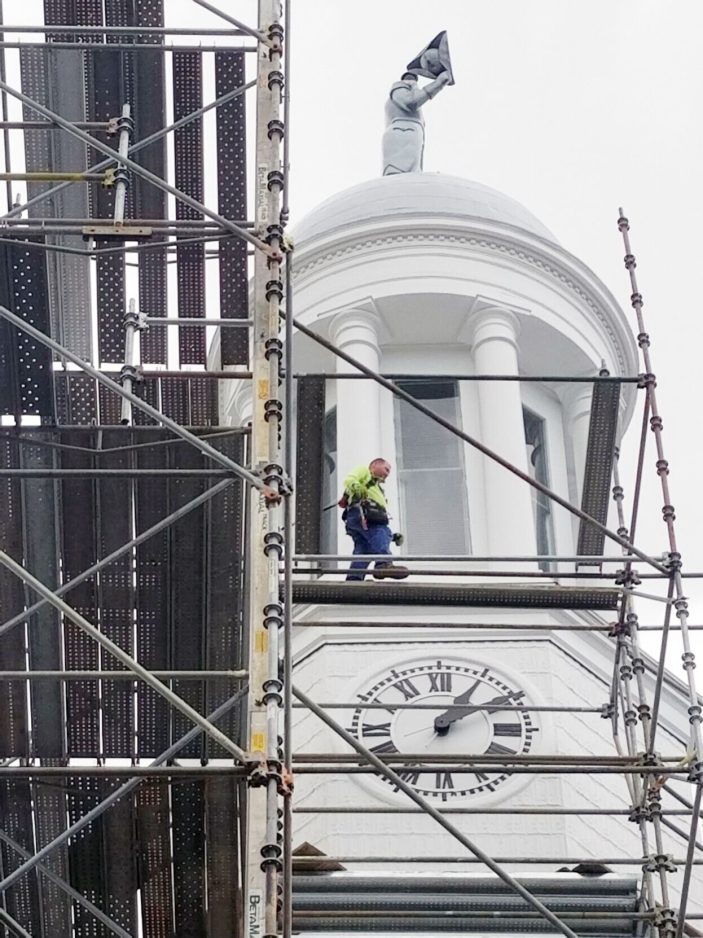 Workers finishing renovations to Greene County Courthouse bell tower ...
